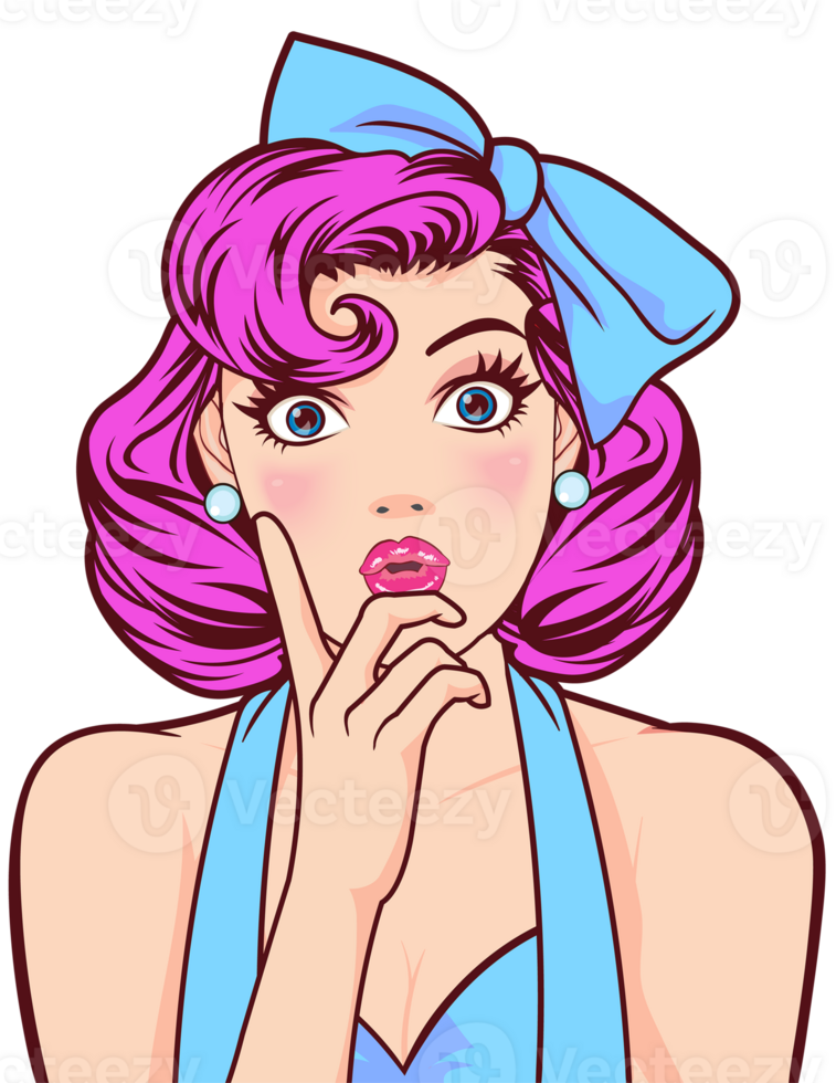 Surprised Young Woman Various Gesture Pop Art Comic Style 47530435 Png