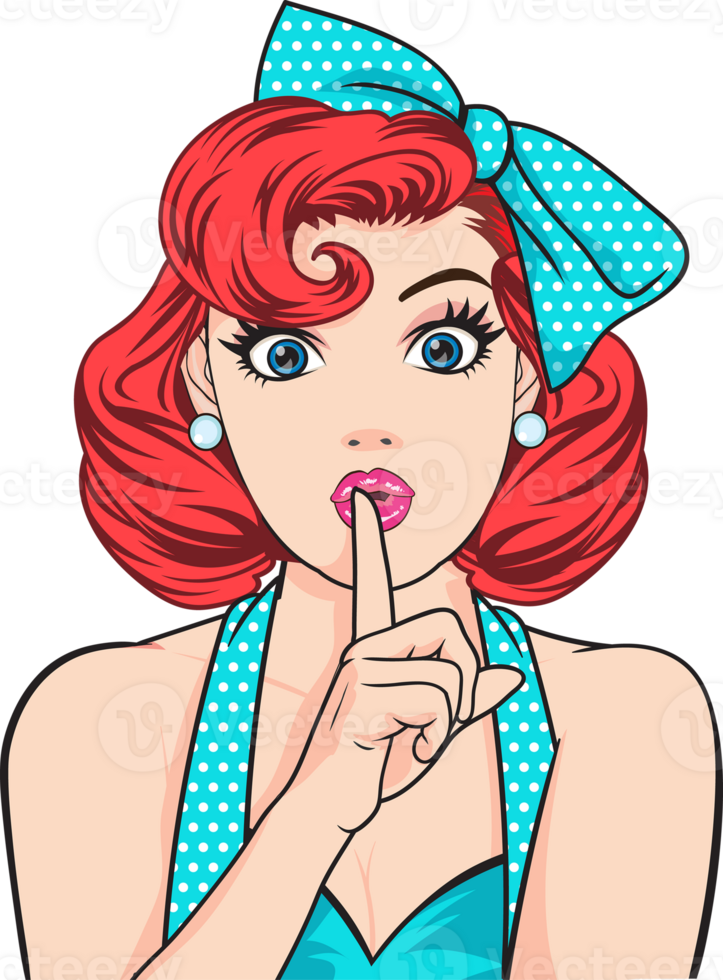 Surprised Young Woman Various Gesture Pop Art Comic Style 47530439 Png