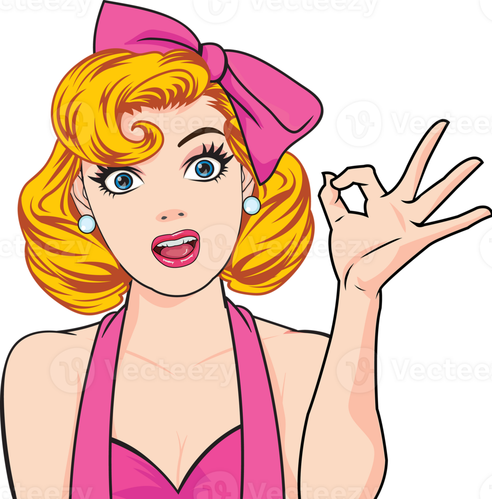 Surprised Young Woman Various Gesture Pop Art Comic Style 47530443 Png