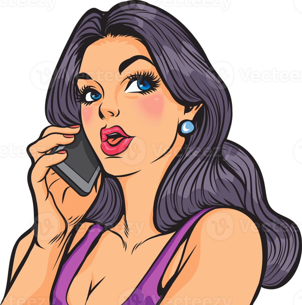 Surprised Young Woman Various Gesture Pop Art Comic Style 47530445 Png