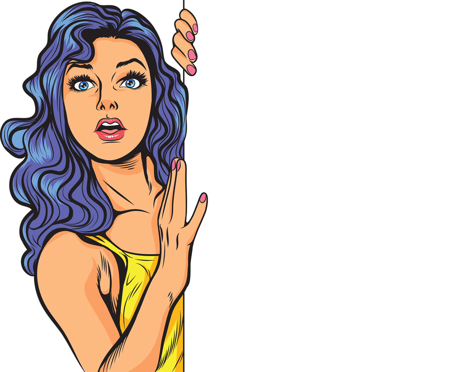 Surprise Woman Is Peeking Behind A White Board Pop Art Comic Style 47530450 Png