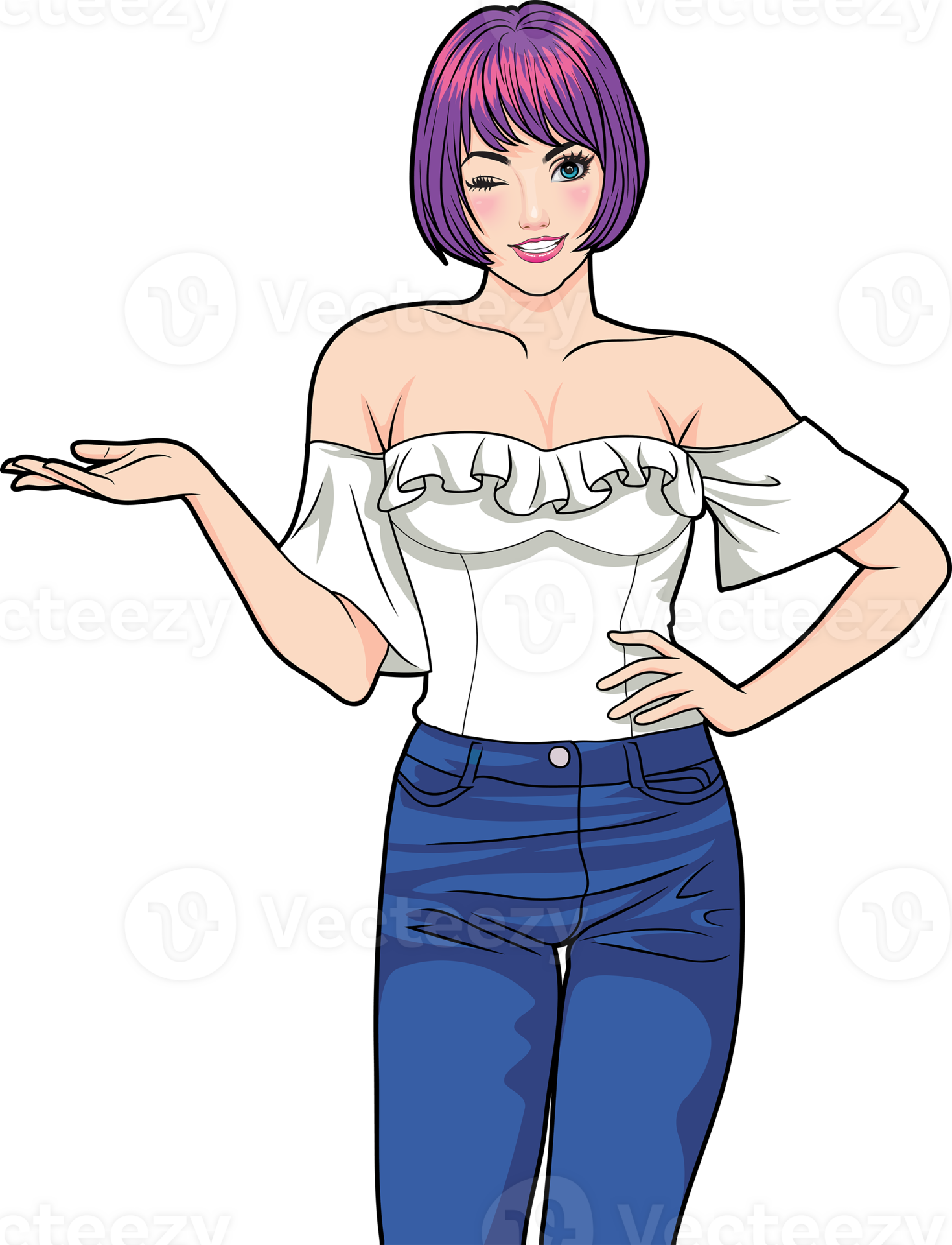 Surprised Young Woman Various Gesture Pop Art Comic Style 47530454 Png