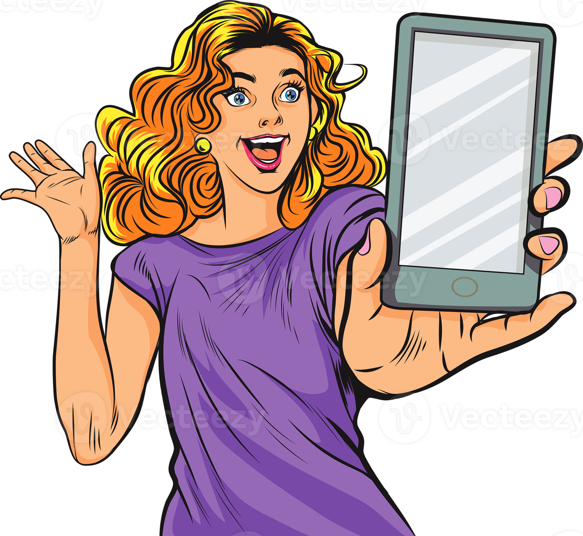 Woman Face Wow And Holding Smartphone Pop Art Retro Comic Style