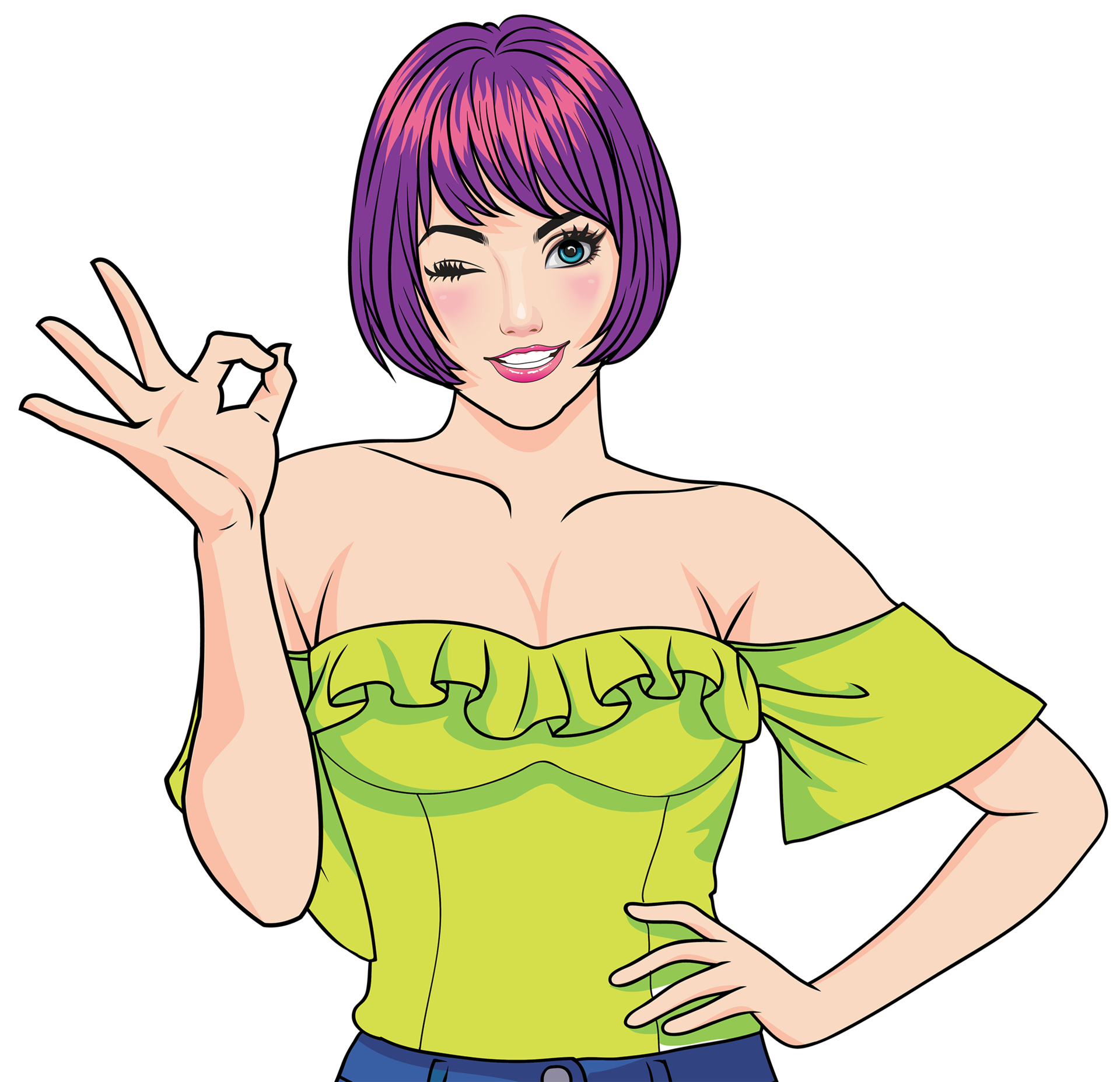 Woman Okay Gesture Action Pop Art Comics Style 47530468 Png