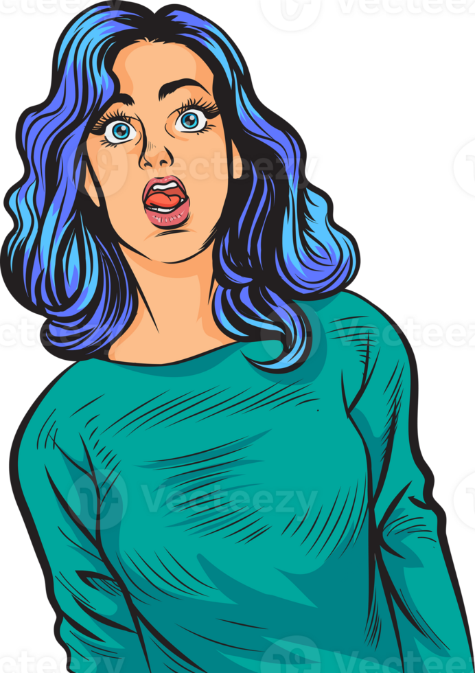 Surprised Young Woman Various Gesture Pop Art Comic Style 47530484 Png