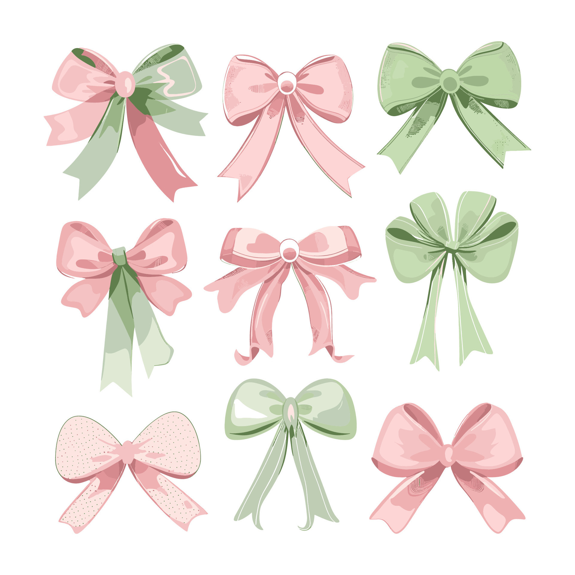 Cute pastel pink and green bows 47538290 Vector Art at Vecteezy