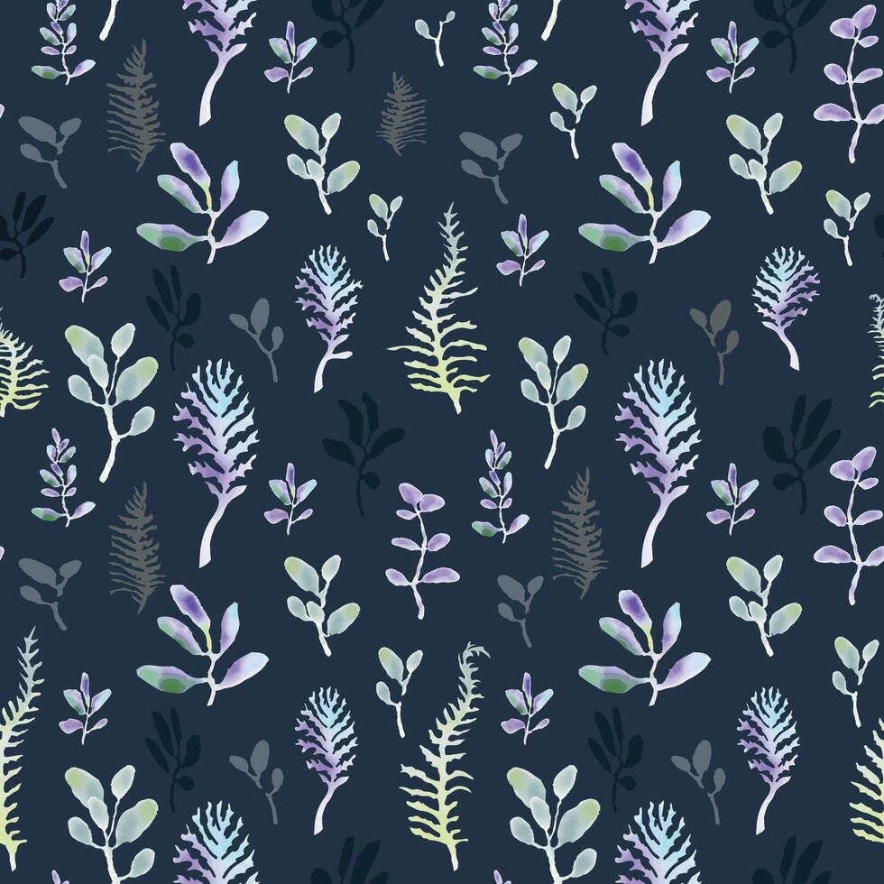 blue green yellow and purple vertical watercolor leaves pattern on dark ...