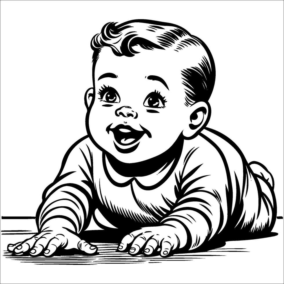 1940's retro baby, crawling, ... 47544551 Vector Art at Vecteezy
