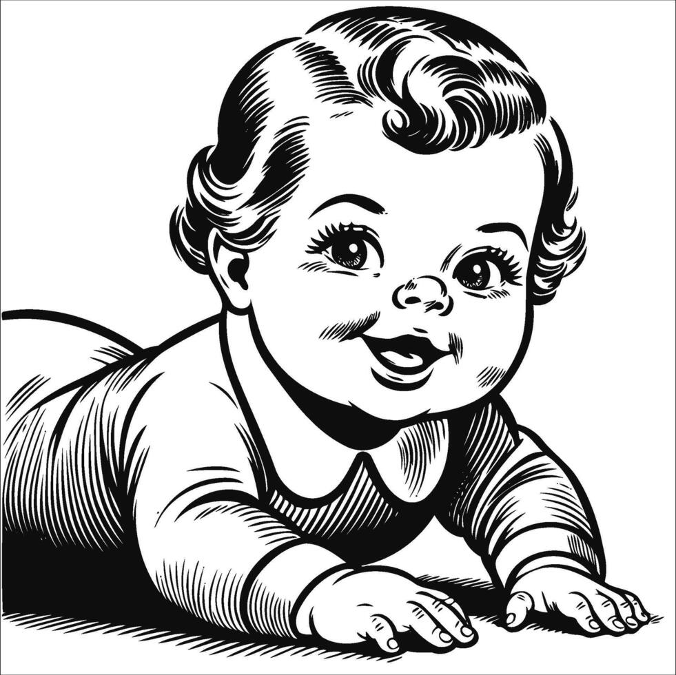 1940's retro baby, crawling, ... 47544565 Vector Art at Vecteezy