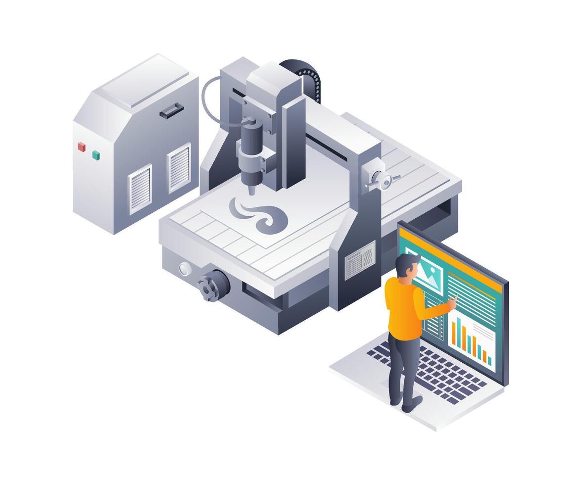 Computer Technology in CNC Laser Machine Operation 47546148 Vector Art ...