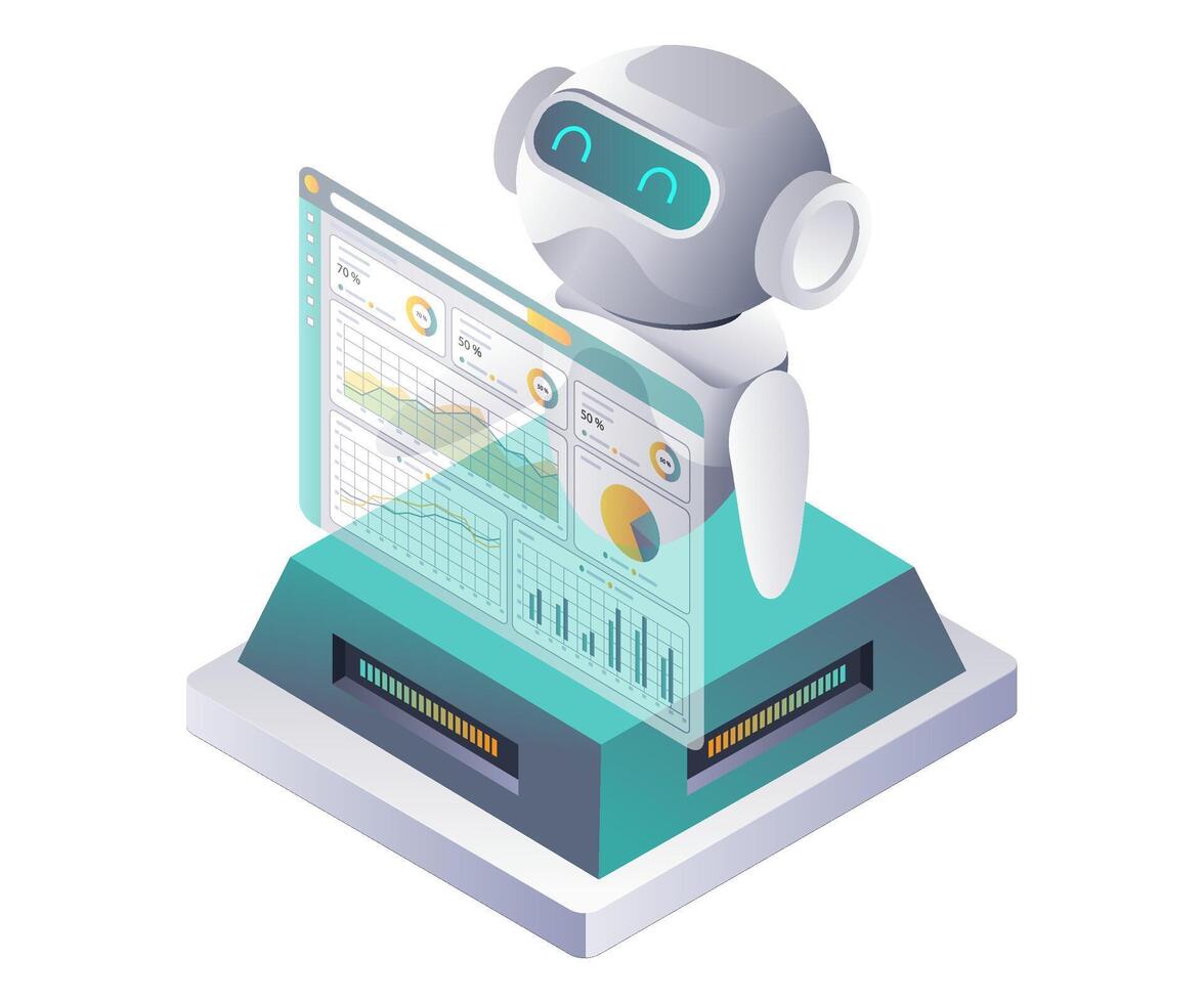 AI Robots Support Data Analysis in Server Environments 47546349 Vector Art at Vecteezy