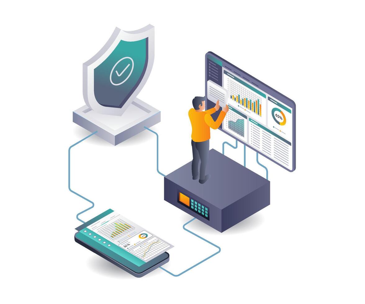 Man Analyzing Security Data Of Cloud Servers 47546382 Vector Art At Vecteezy