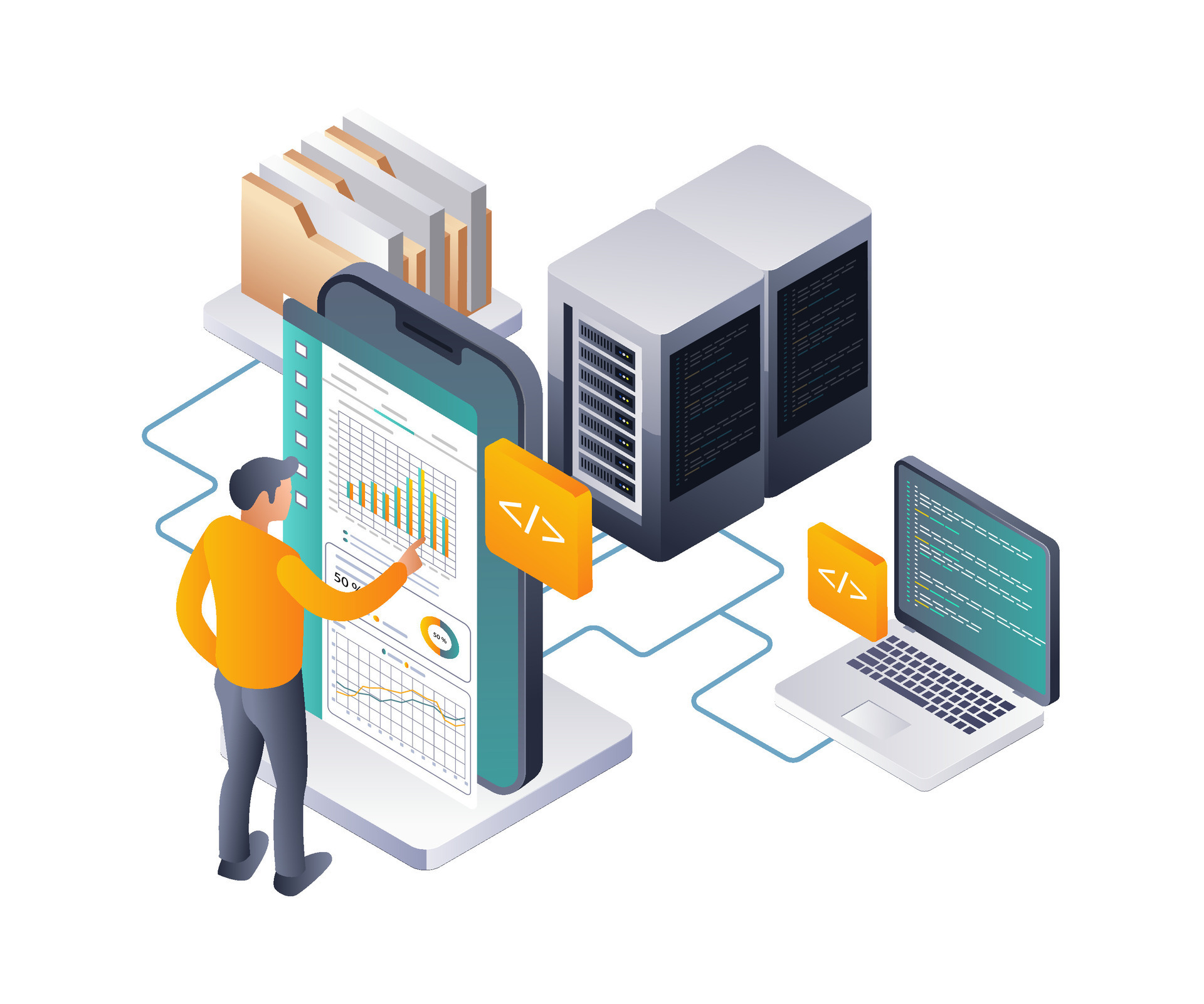 Network Data Analysis For Server Development And Management 47546393 Vector Art At Vecteezy
