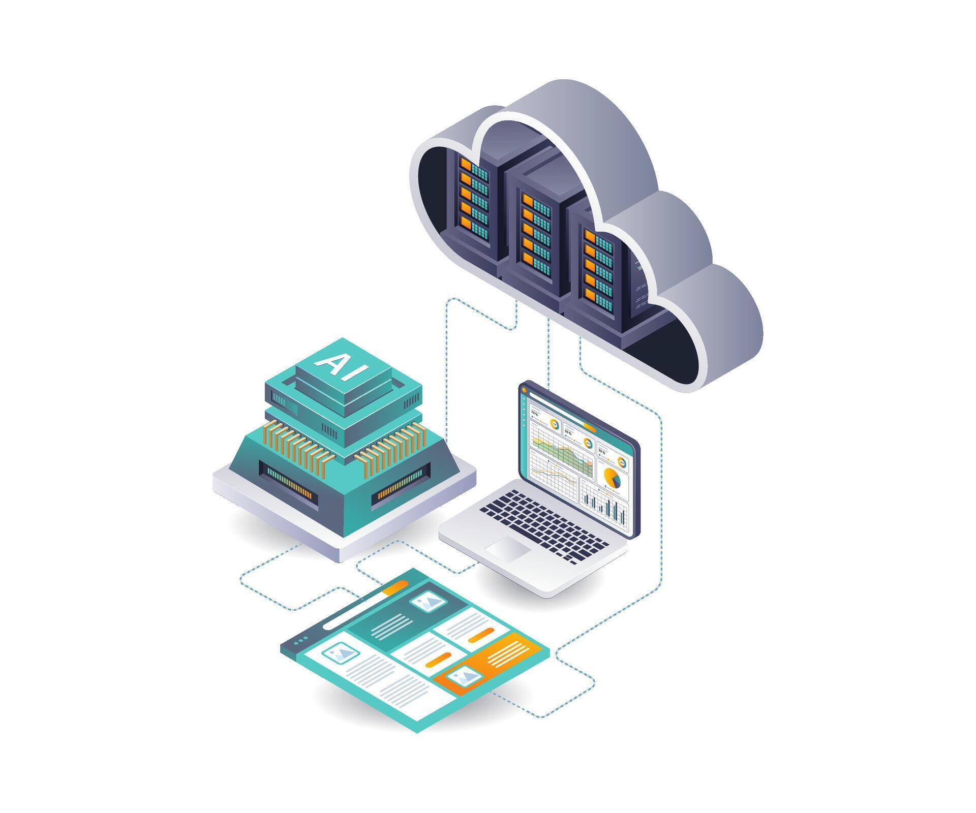 Artificial Intelligence Analysis Of Cloud Server Web App Data 47546510 Vector Art At Vecteezy