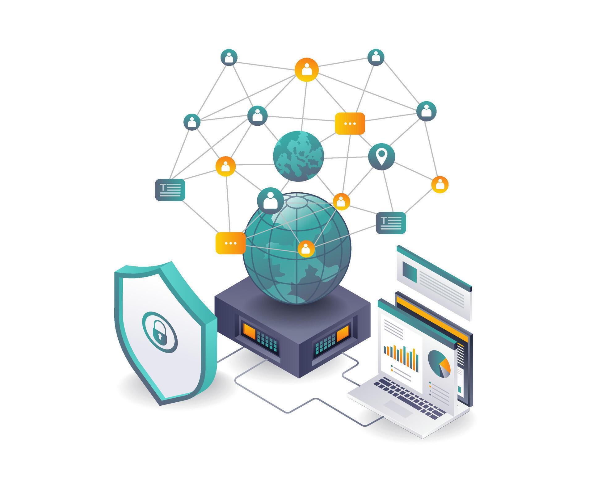 Global Computer Server Network Security Analysis 47546539 Vector Art at ...