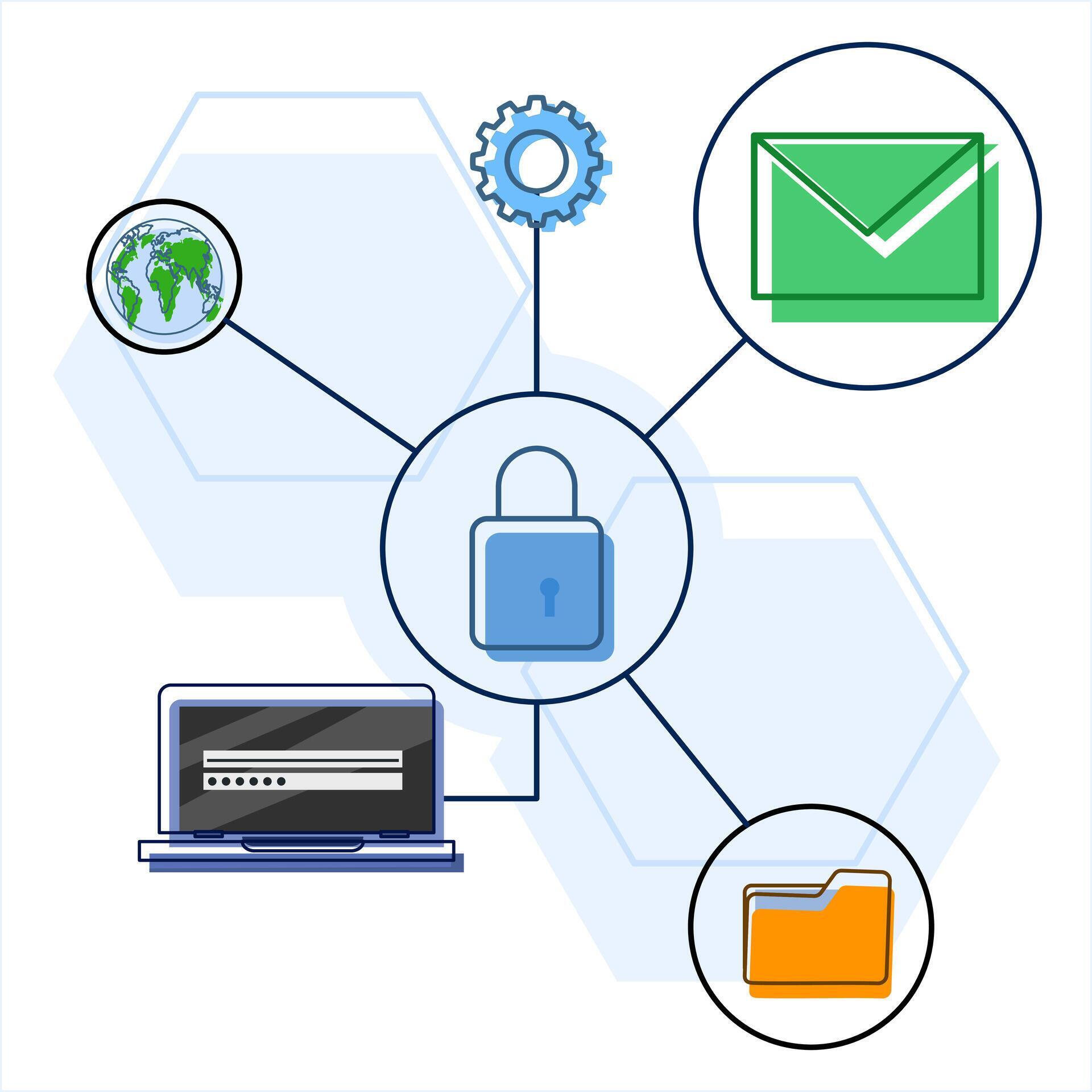 Concept of online security and personal data protection, database security, phishing, hacker ...