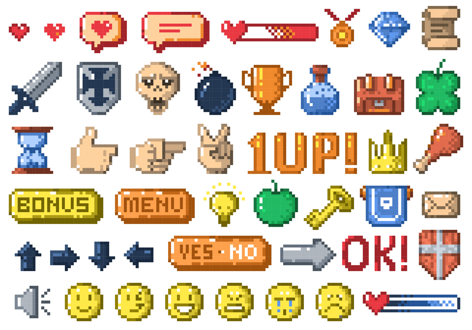 Pixel Game Ui Icons Retro Game Interface Buttons And Elements 8 Bit App Menu Design Template