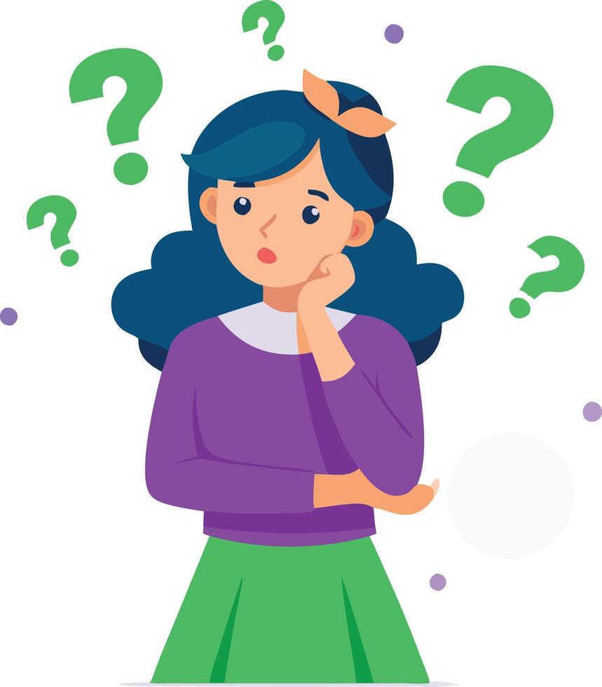 Uncertain woman with question marks on face and above head 47553118 ...