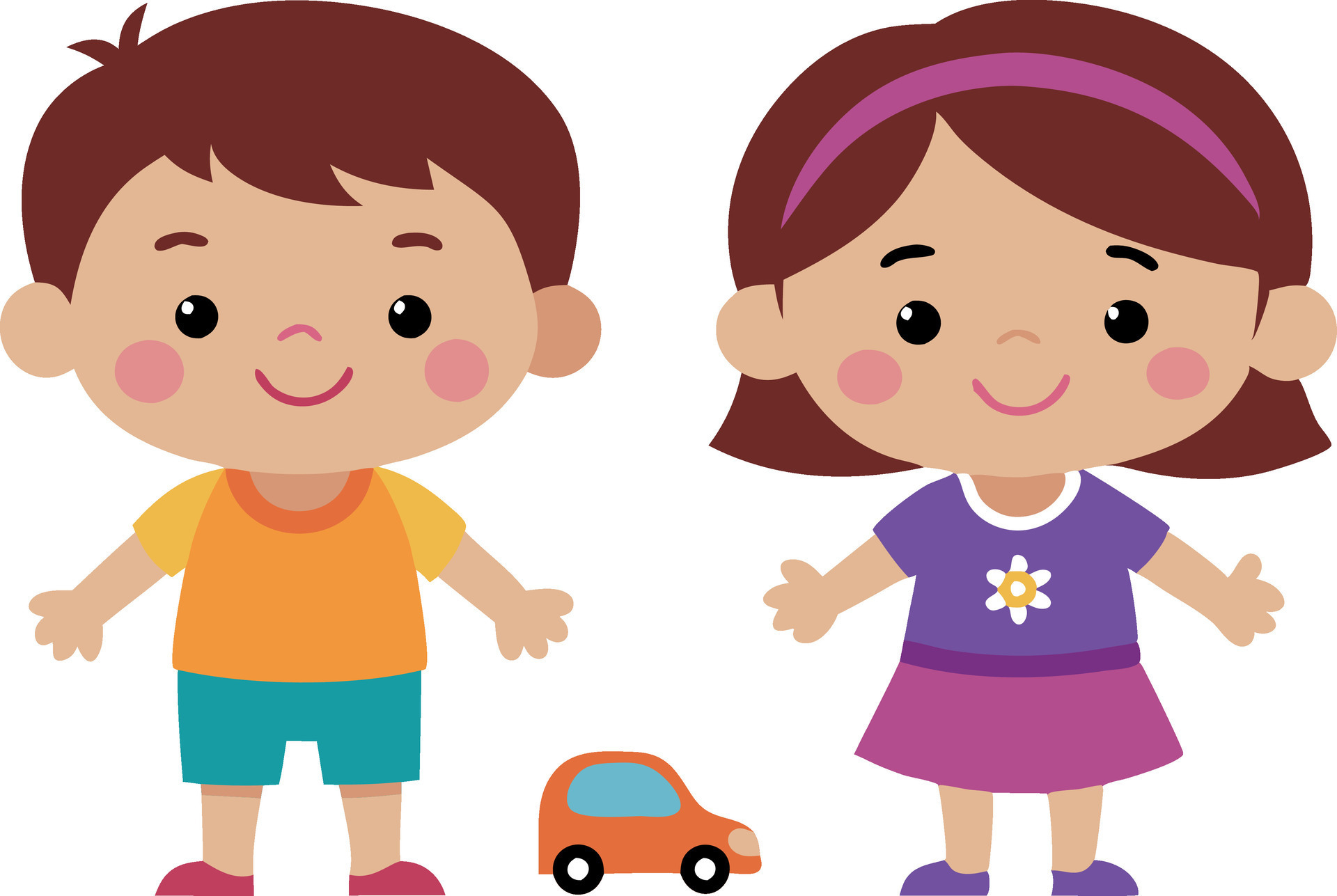 Cute cartoon illustration of two kids playing with a toy car 47554037 ...