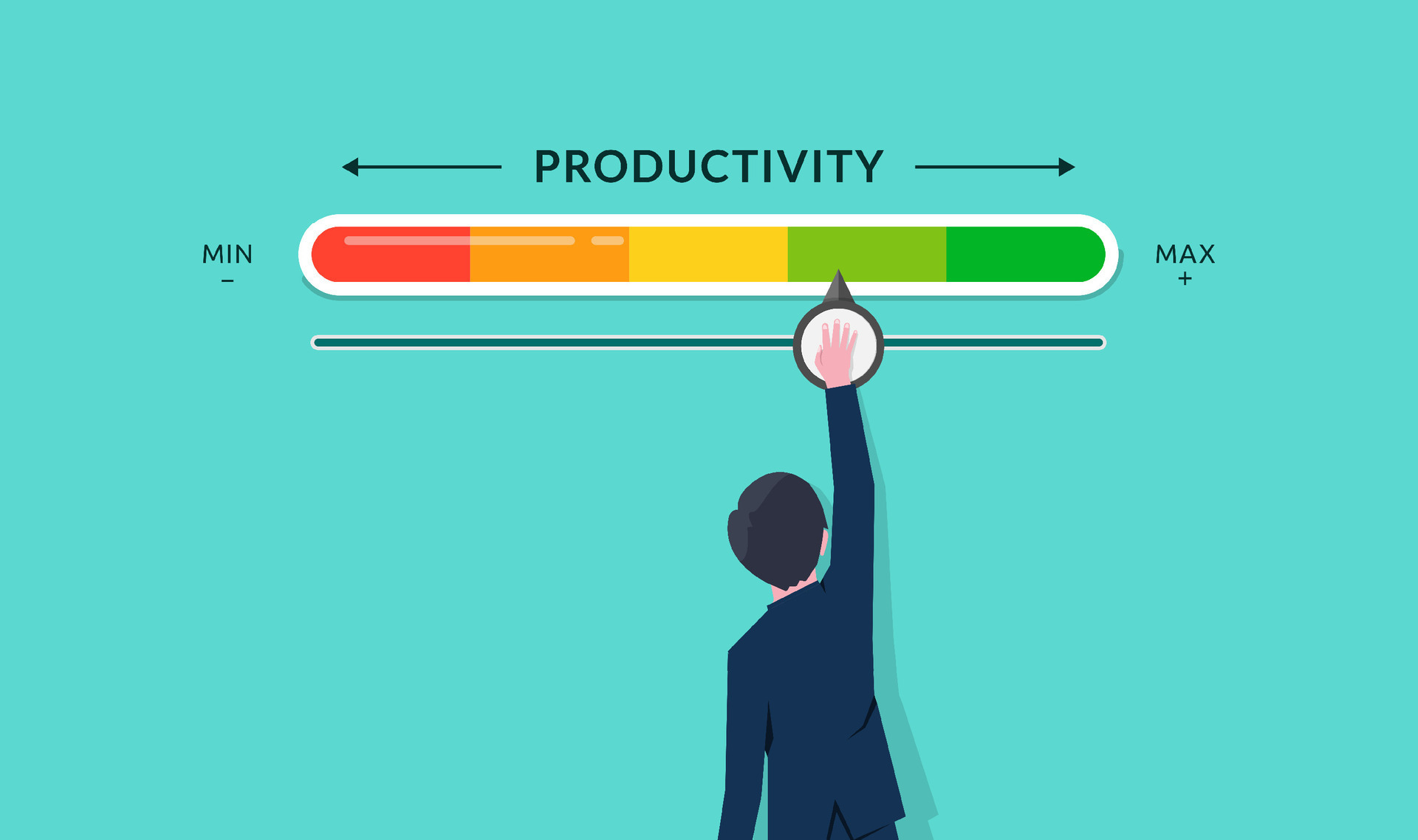 Increasing Productivity Level Businessman Is Pulling Up To Maximum