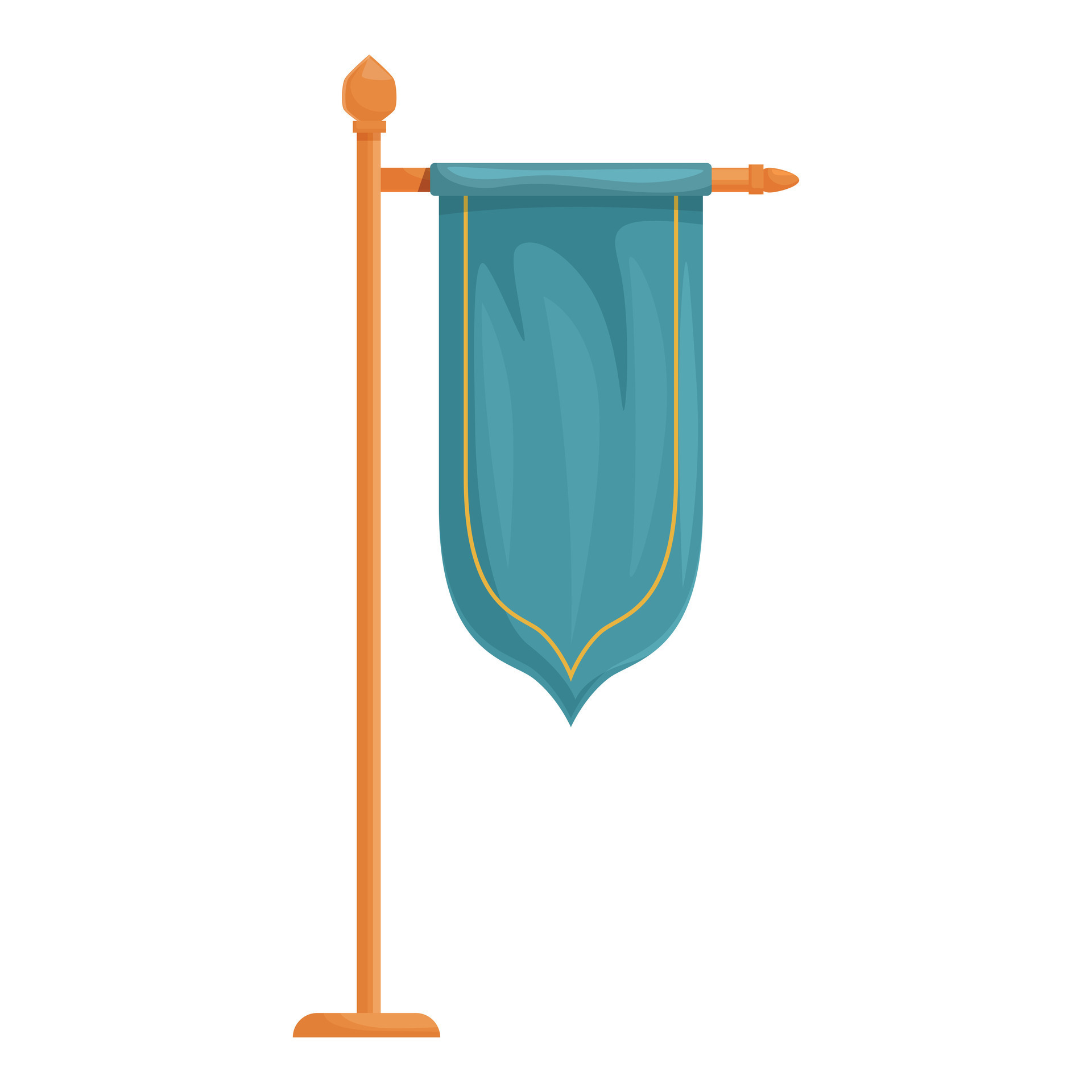 Medieval flag hanging on wooden pole showing power and authority ...