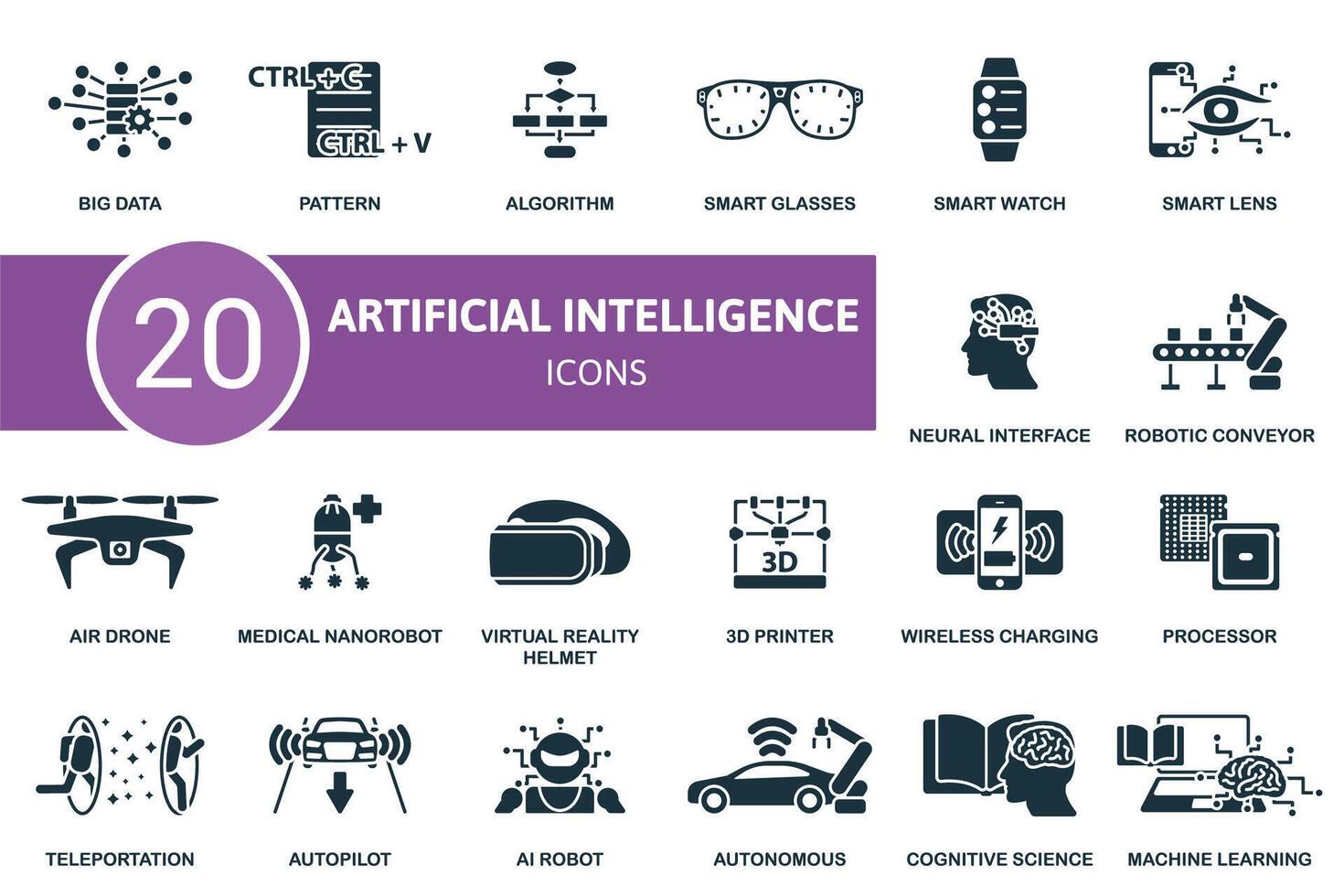 Artificial Intelligence icon set. Monochrome simple Artificial ... Artificial Intelligence icon set. Monochrome simple Artificial ...