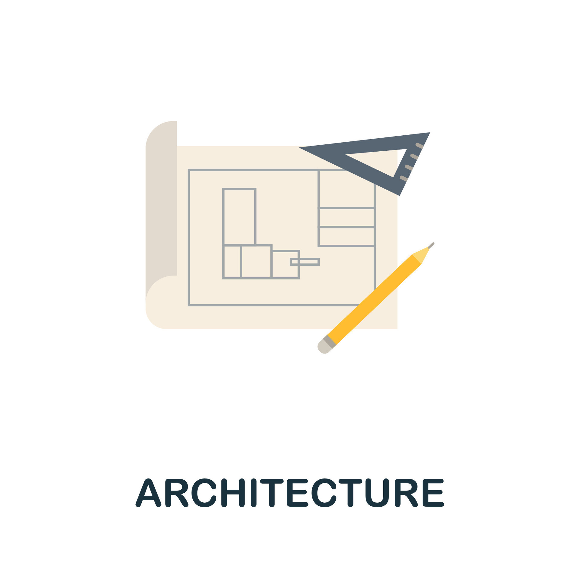 Architecture flat icon. Colored sign from machine learning collection ...