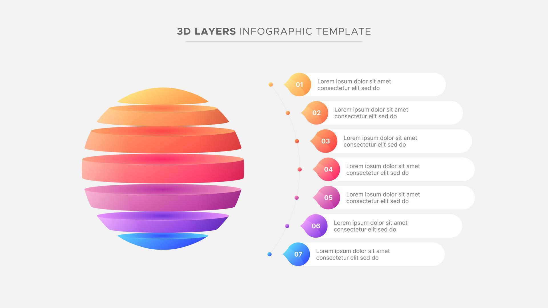 Hierarchy 3D Sphere Circle Seven 7 Layers Business Infographic Modern ...
