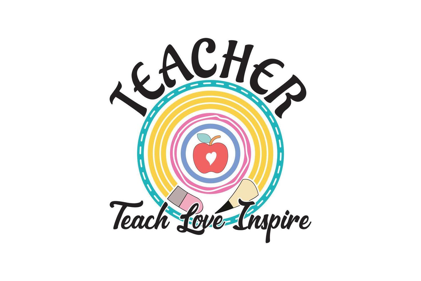 Teacher Teach Love Inspire Rainbow Coquette Pencil Bow Design Teacher