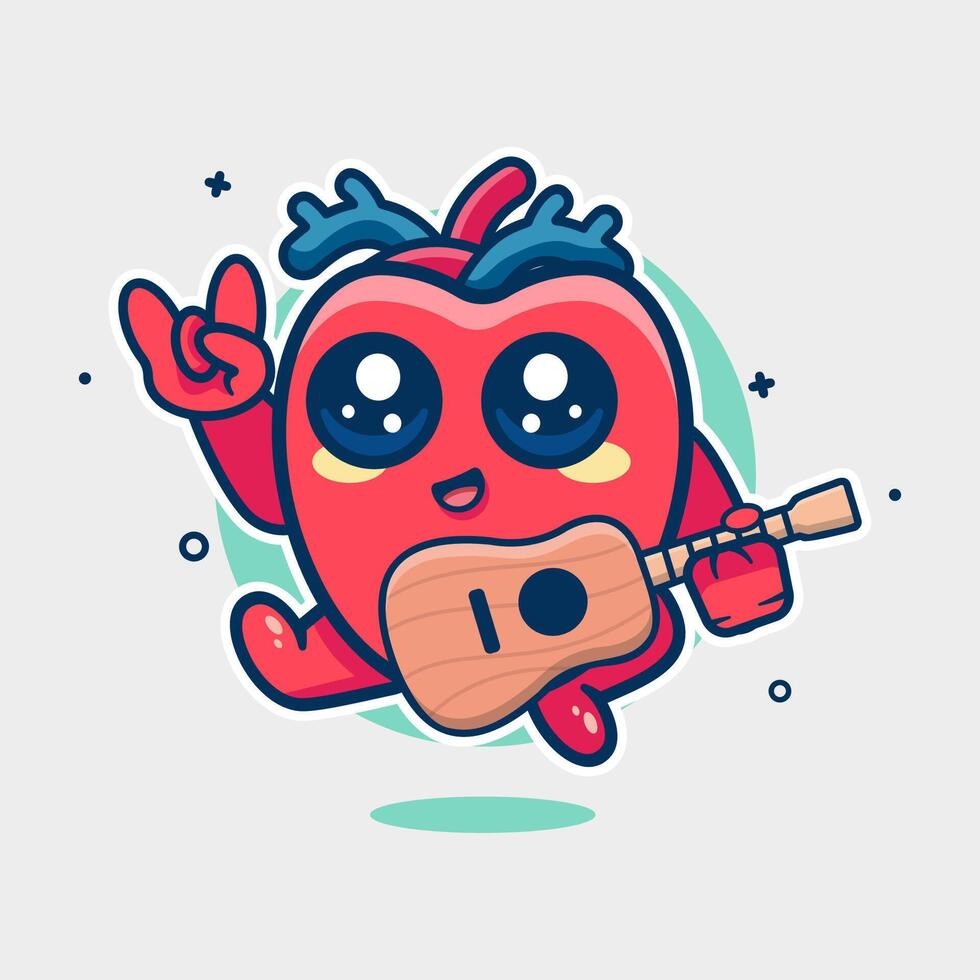 gracioso humano corazón Organo personaje mascota jugando guitarra ... gracioso humano corazón Organo personaje mascota jugando guitarra ...