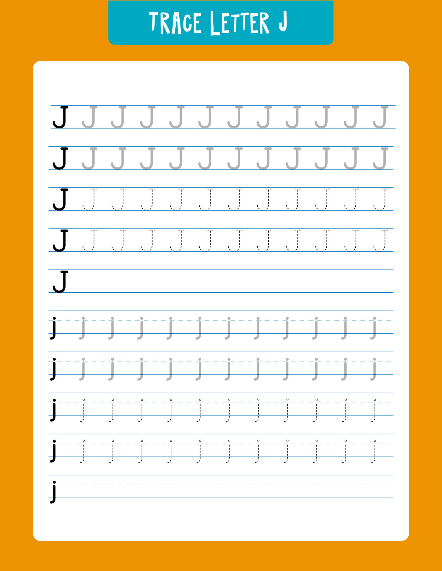 alfabeto escritura práctica rastro letra j educativo imprimible para niños 47587184 Vector en ...