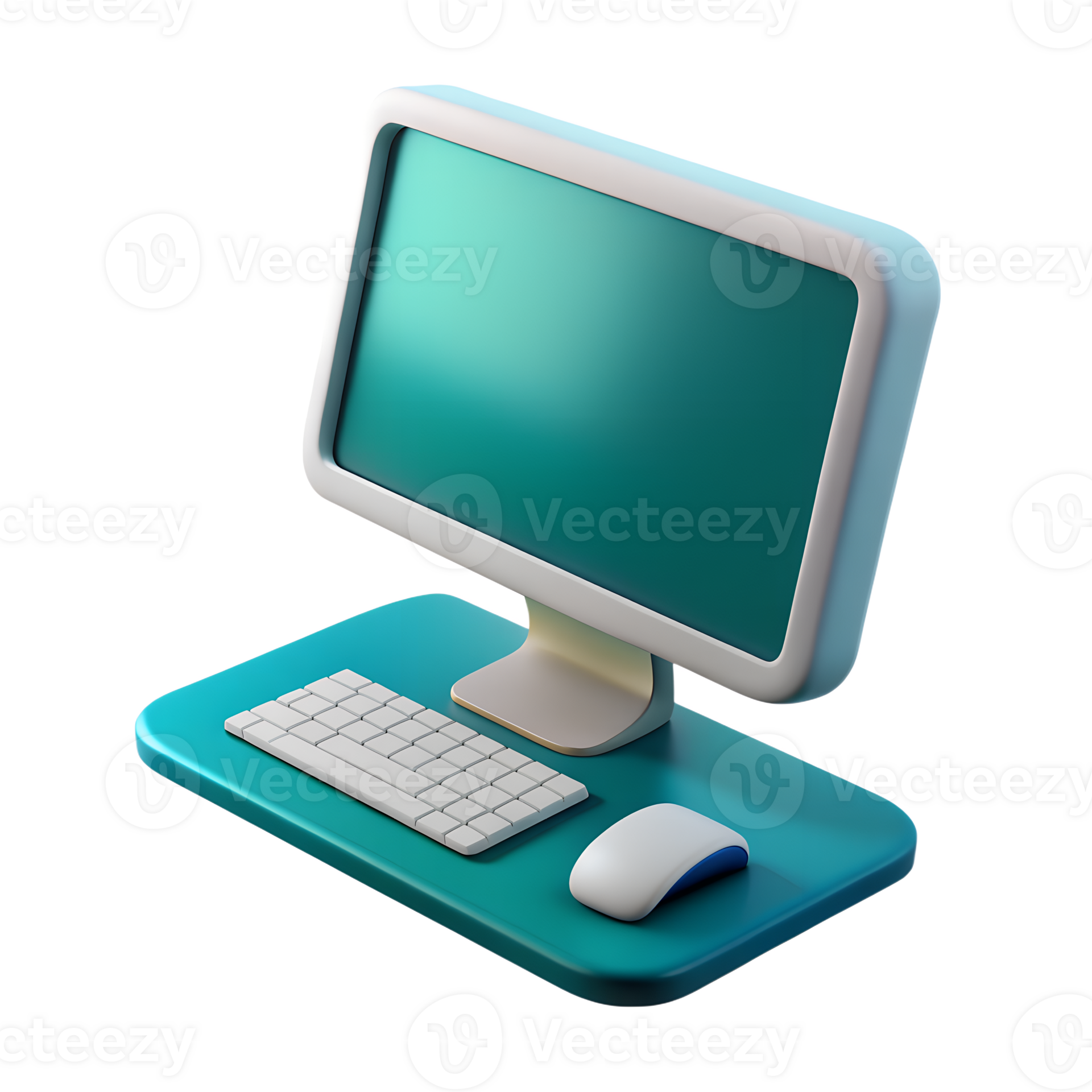 Cartoon computer monitor with keyboard and mouse 3d icon isolated on ...