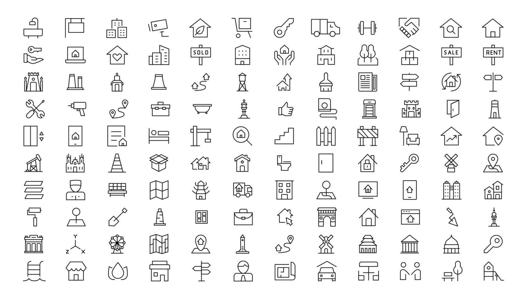 Real Estate minimal thin line web icon set. Included the icons as ...