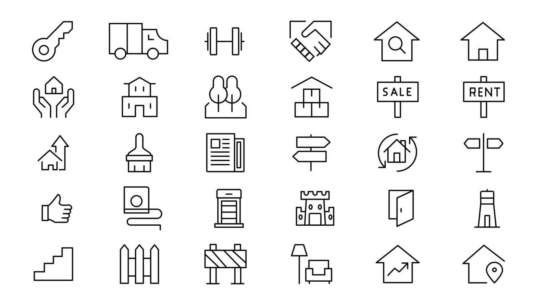 Real Estate minimal thin line web icon set. Included the icons as ...