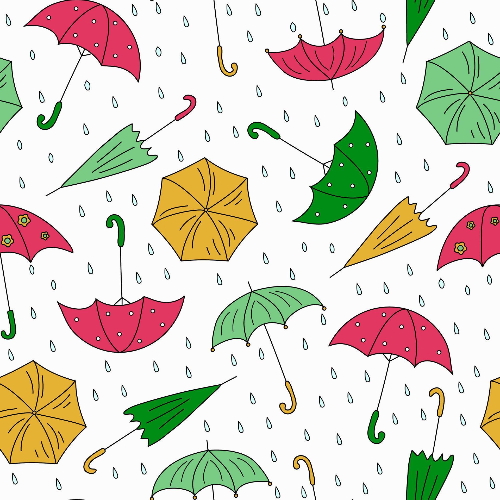 Pattern of drawings of colorful cartoon umbrellas. Open and closed ...