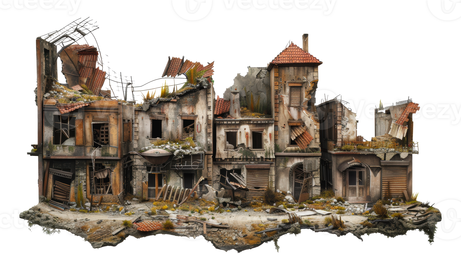 Destroyed buildings in a war-torn cityscape model, cut out - stock png ...