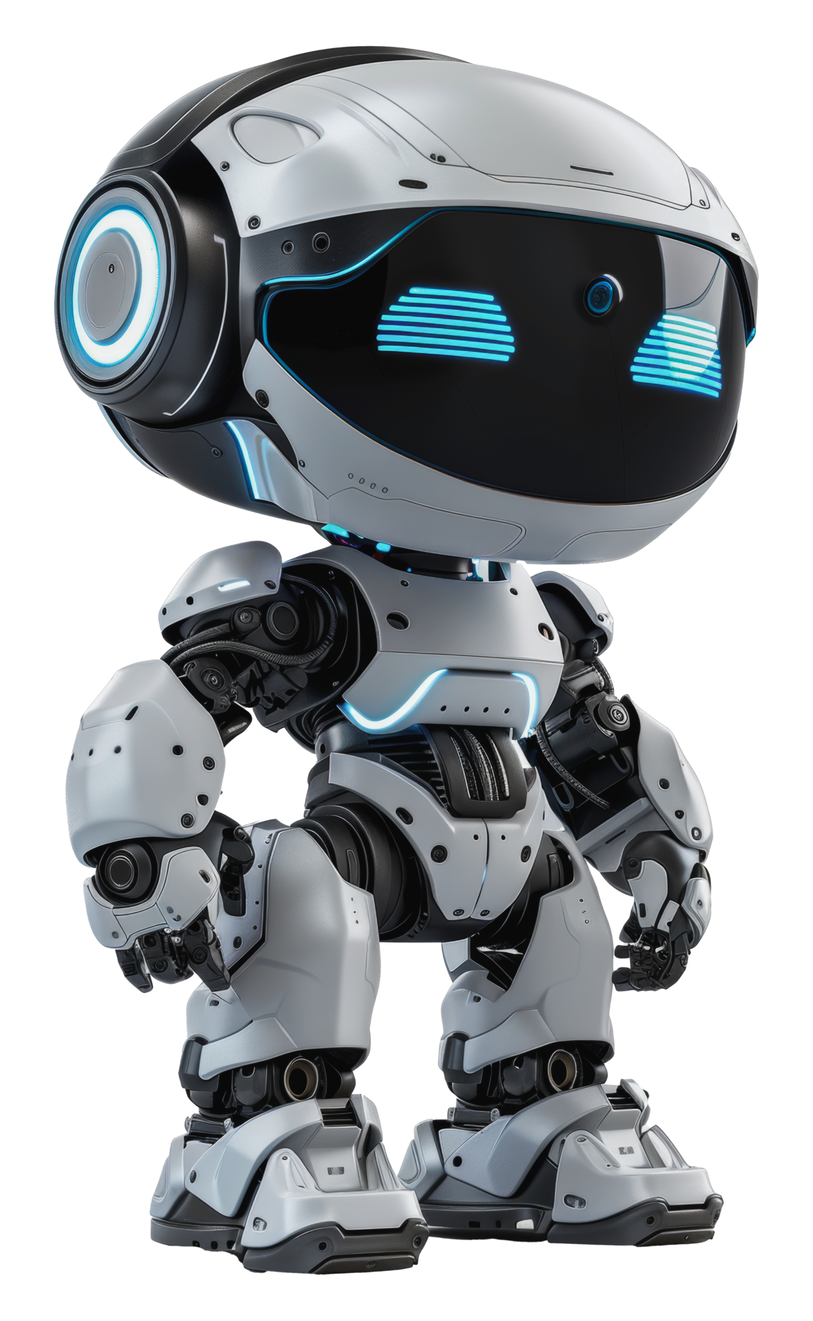 A futuristic white robot with blue lights, cut out - stock png. 47601479 PNG