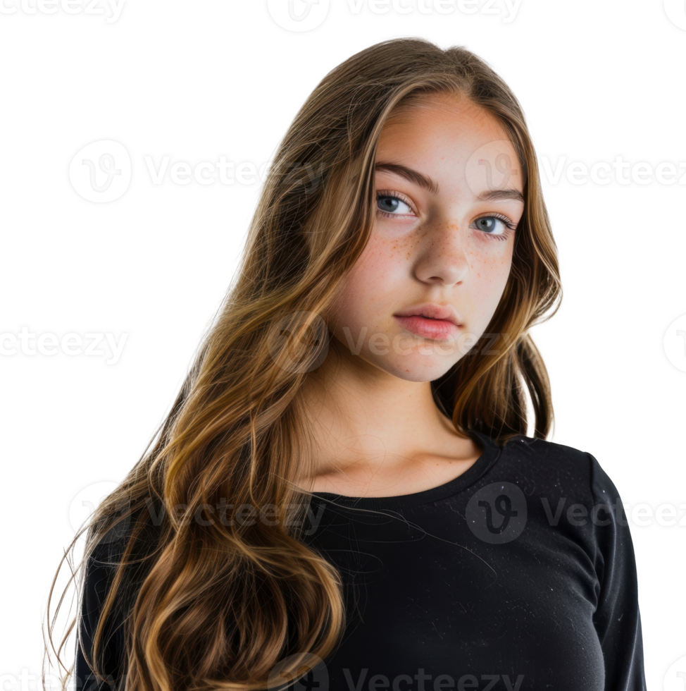 Portrait Of A Young Woman With Long Brown Hair Cut Out Stock Png