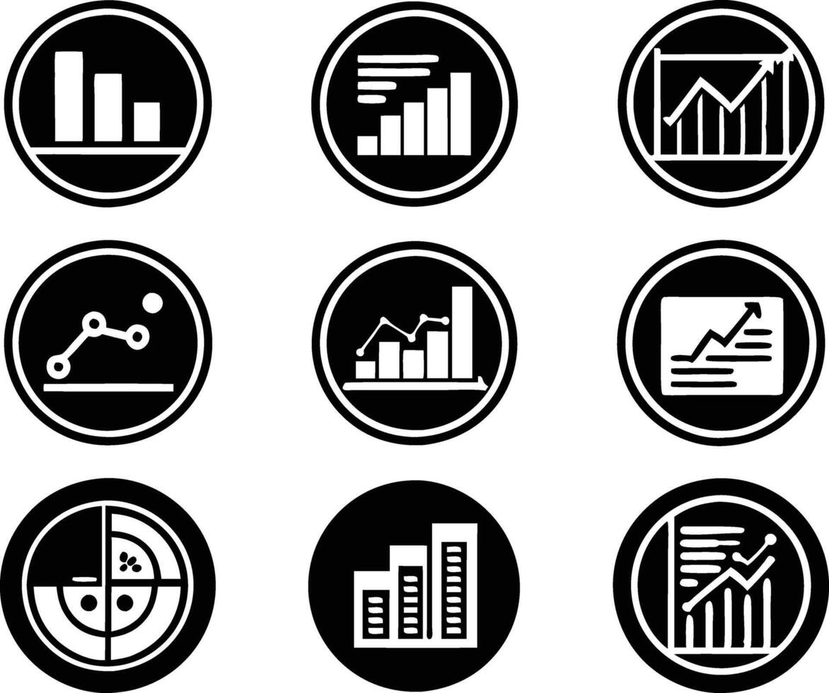 set of statistics icon illustration. business, chart, graph, statistics ...
