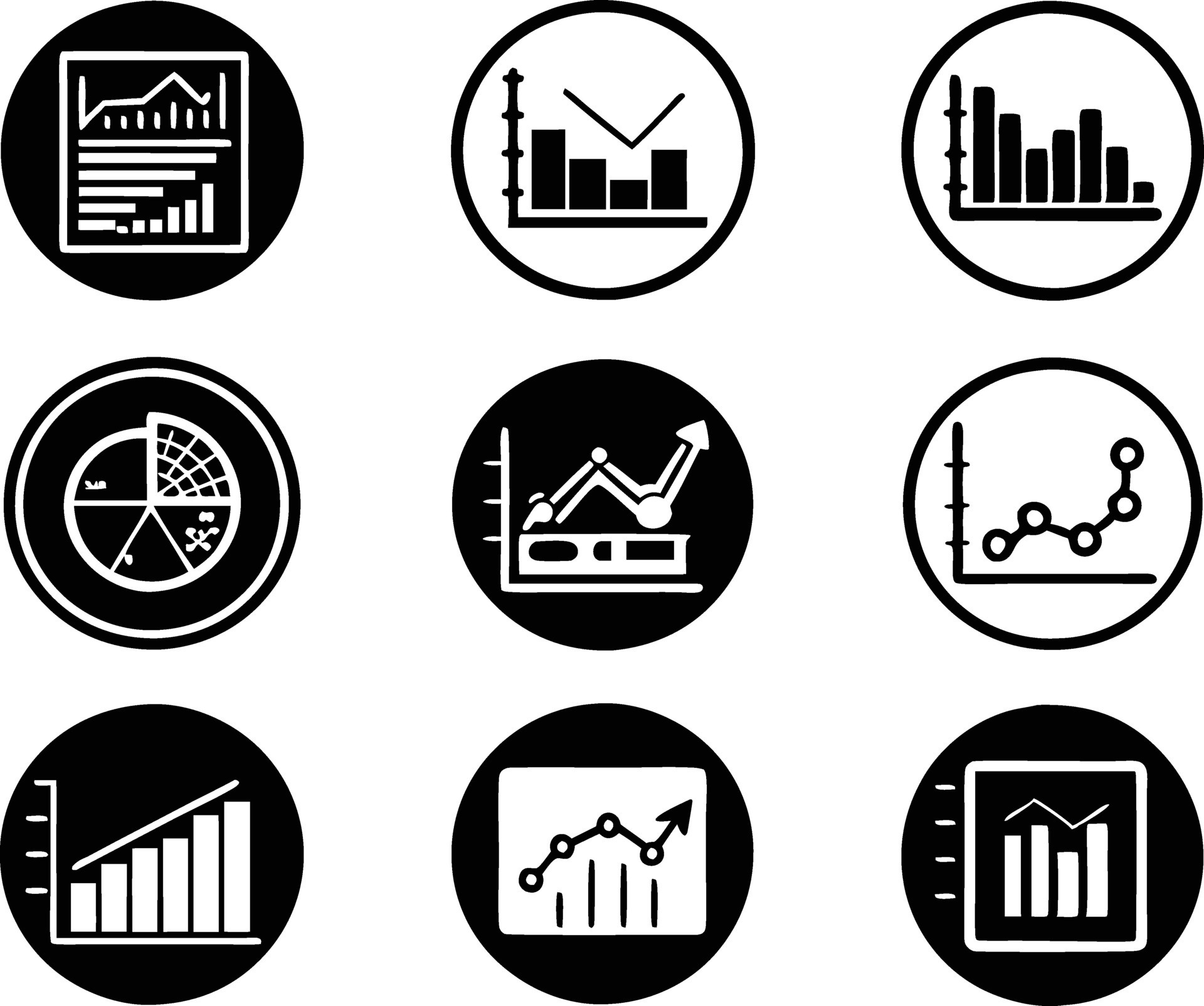 set of statistics icon illustration. business, chart, graph, statistics ...