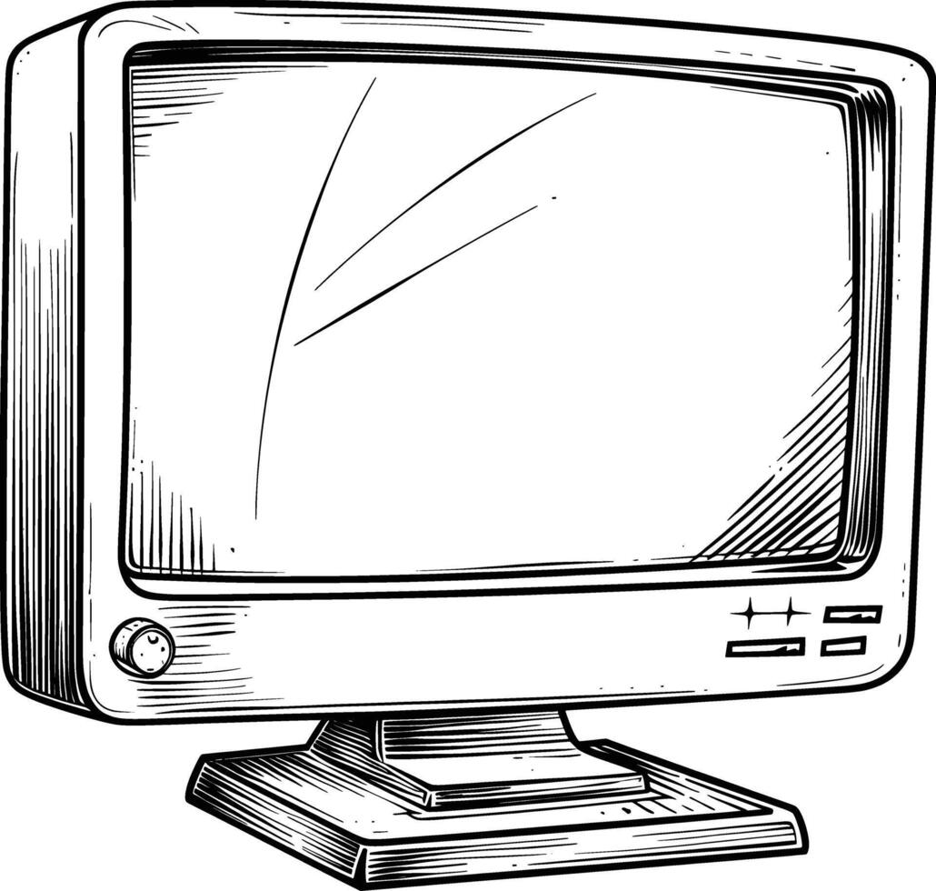 Featuring Empty computer monitor in line art style on white background ...