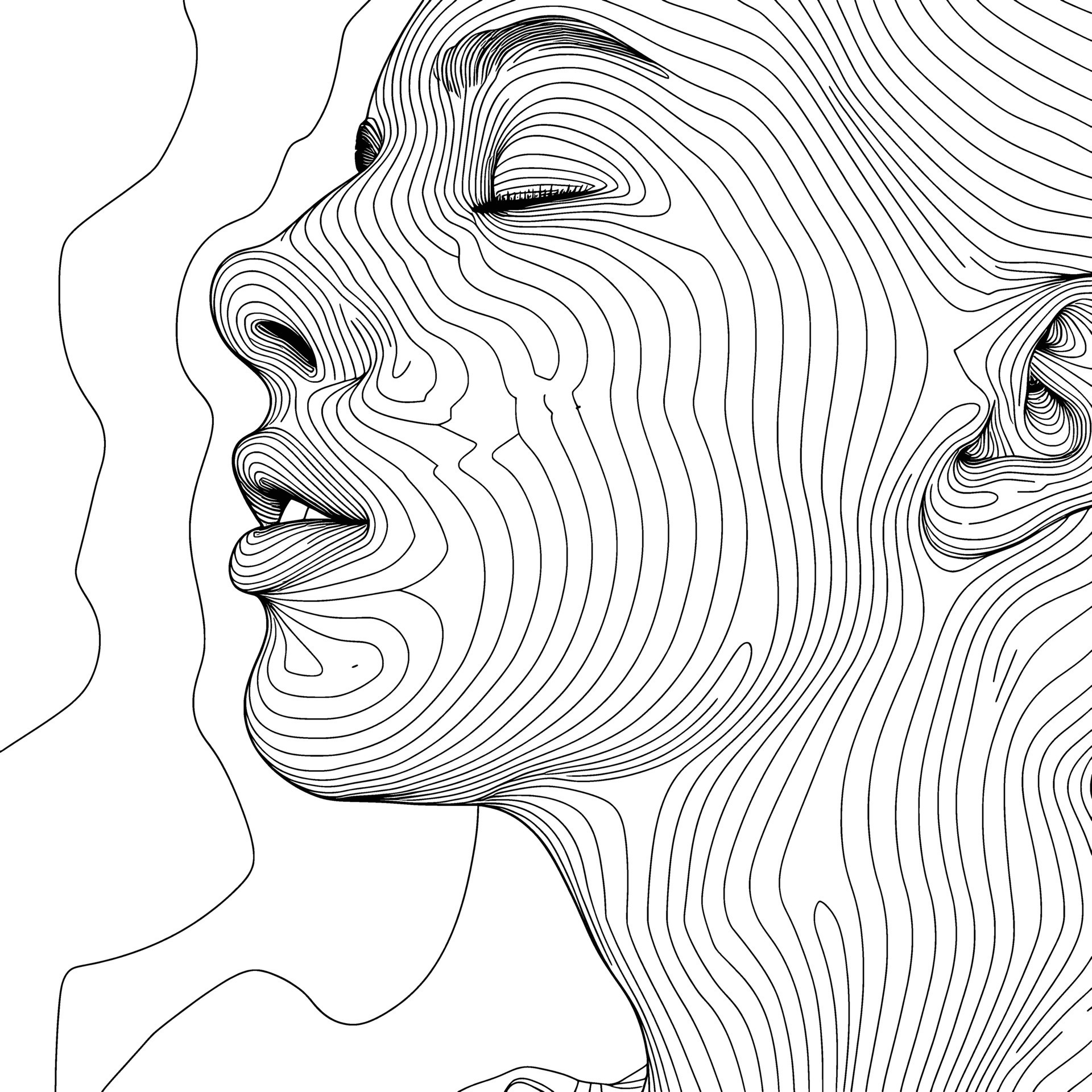 Simple, minimalistic line art icon of an open mouth breathing in ...