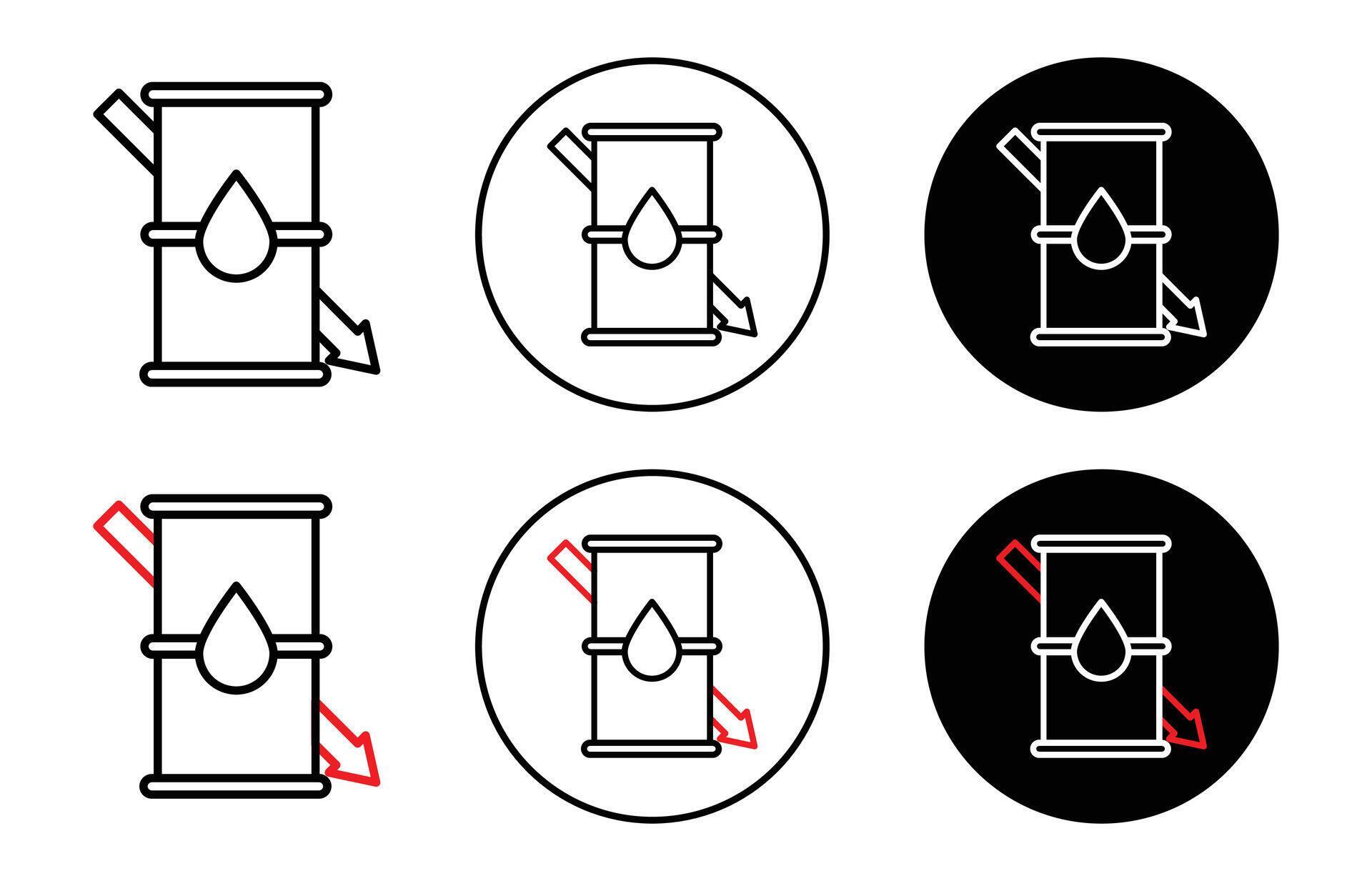 Crude oil price decrease flat line icon set. Crude oil price decrease Thin line illustration ...