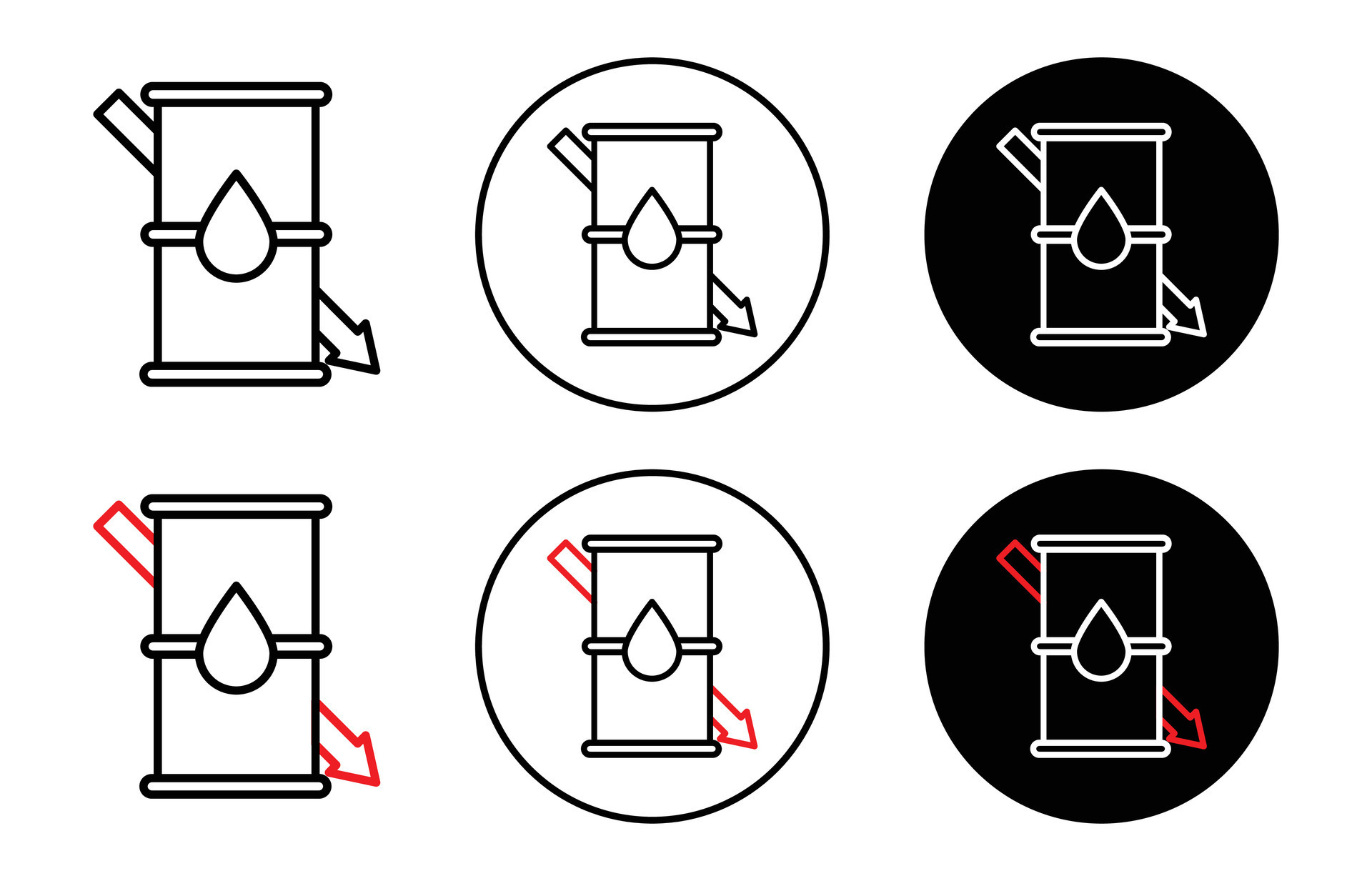 Crude oil price decrease flat line icon set. Crude oil price decrease Thin line illustration ...