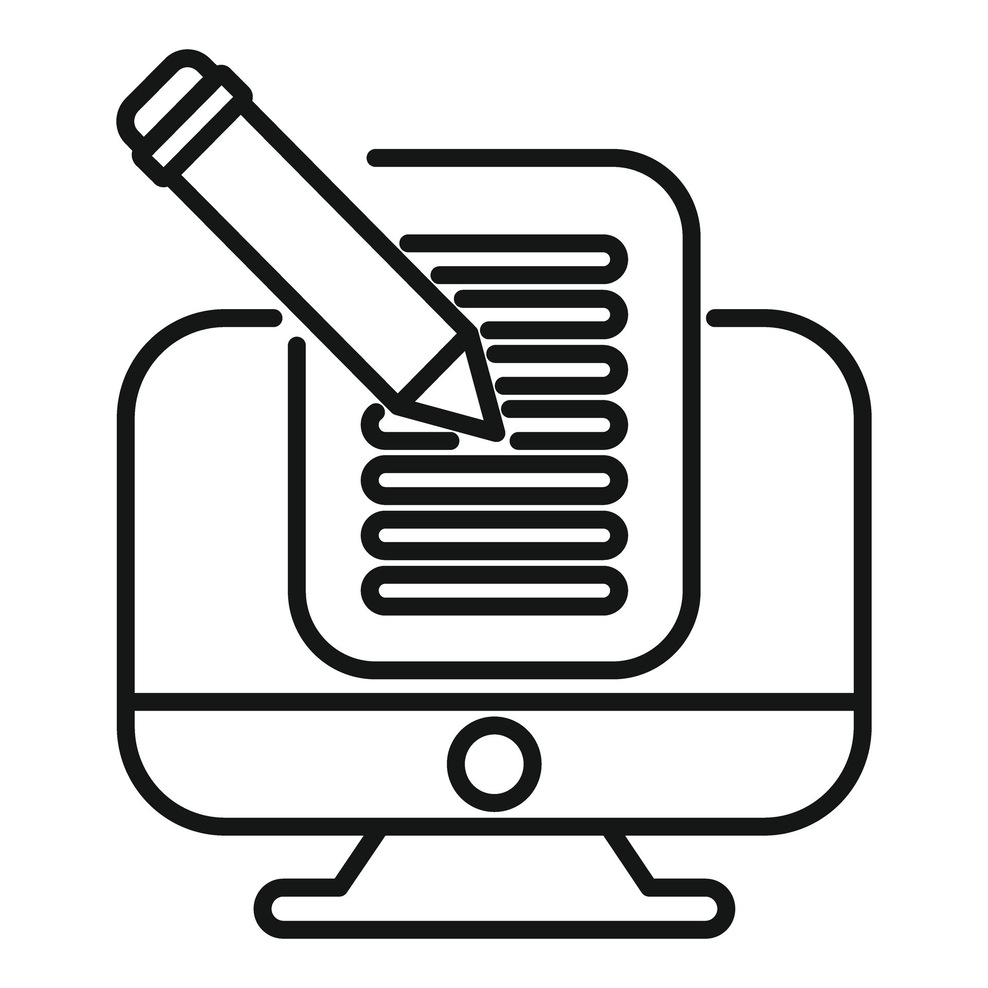 Pencil writing on computer screen representing online writing concept ...