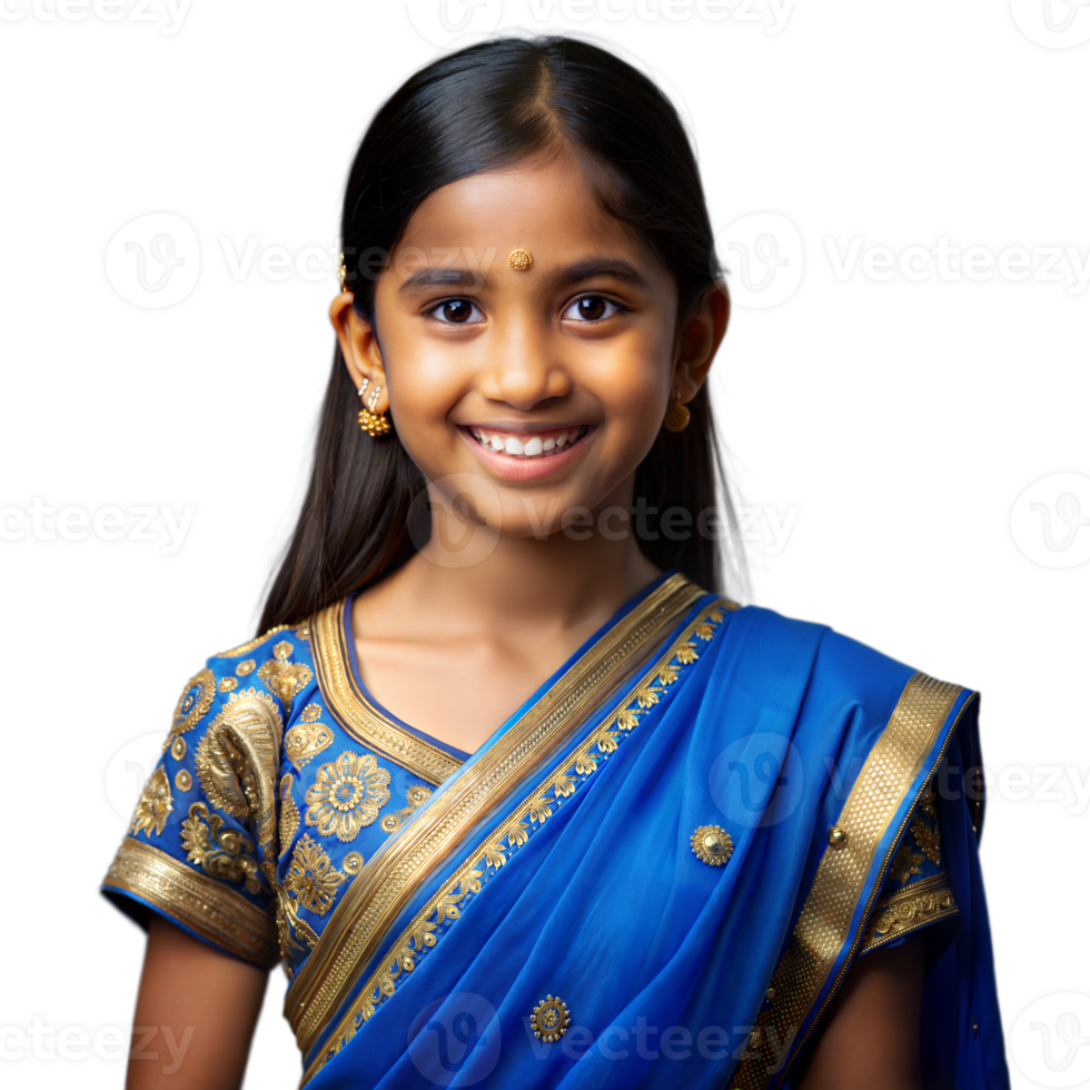 Young Indian Girl Smiling In Blue Sari 47650478 Png 4740