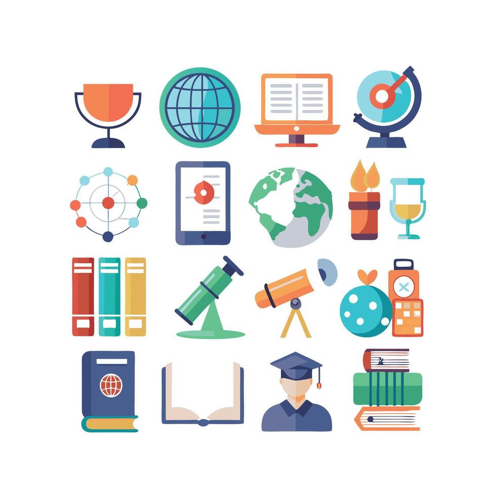Realistic education and learning icons set 47675391 Vector Art at Vecteezy