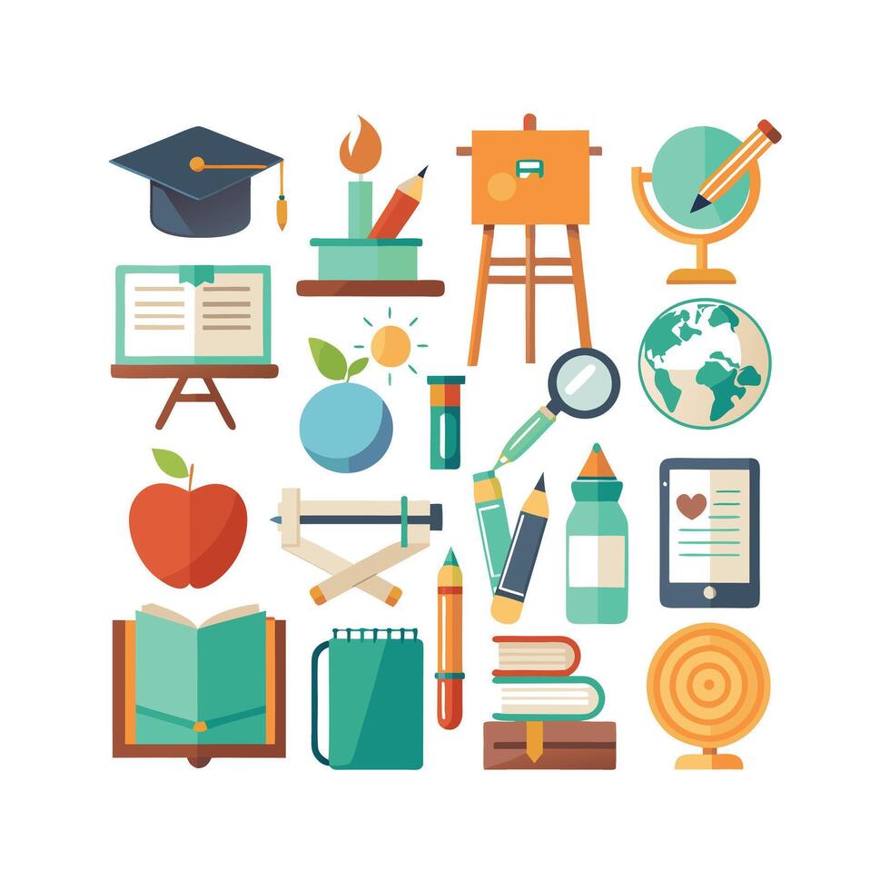 Realistic education and learning icons set 47675445 Vector Art at Vecteezy