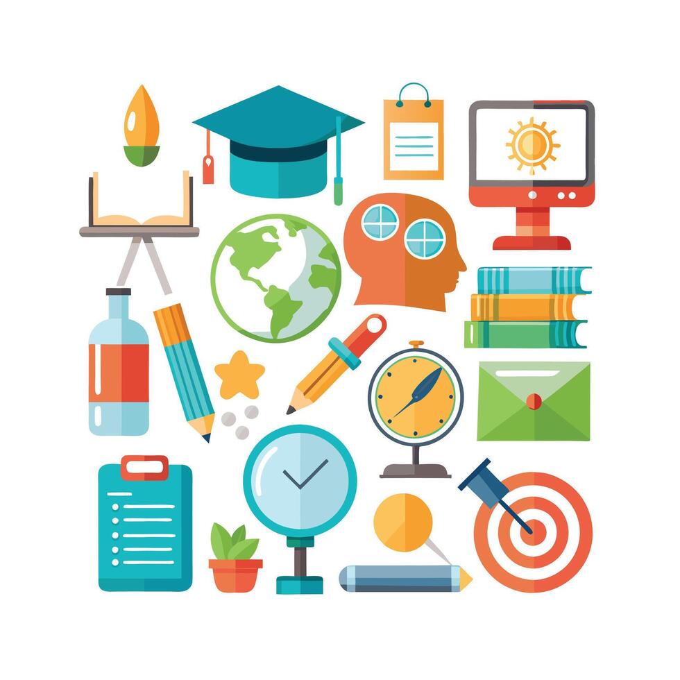 Realistic education and learning icons set 47675758 Vector Art at Vecteezy