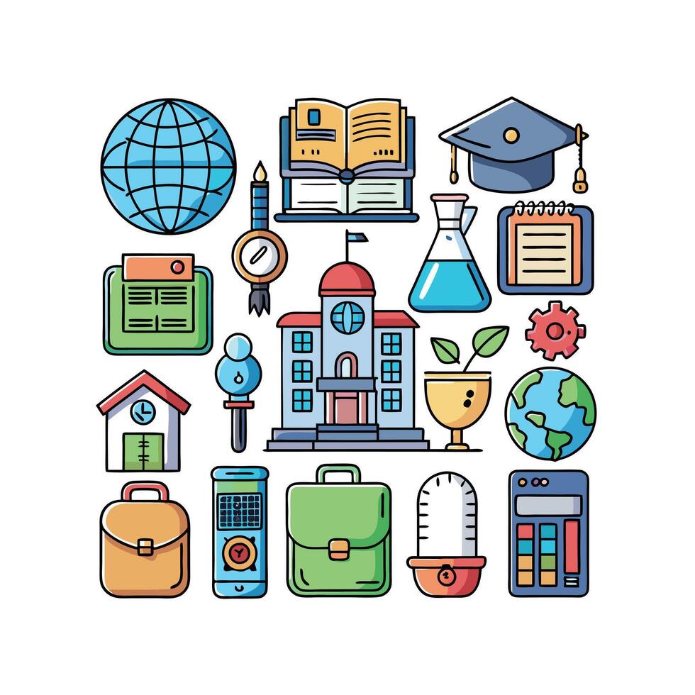 Realistic education and learning icons set 47676385 Vector Art at Vecteezy